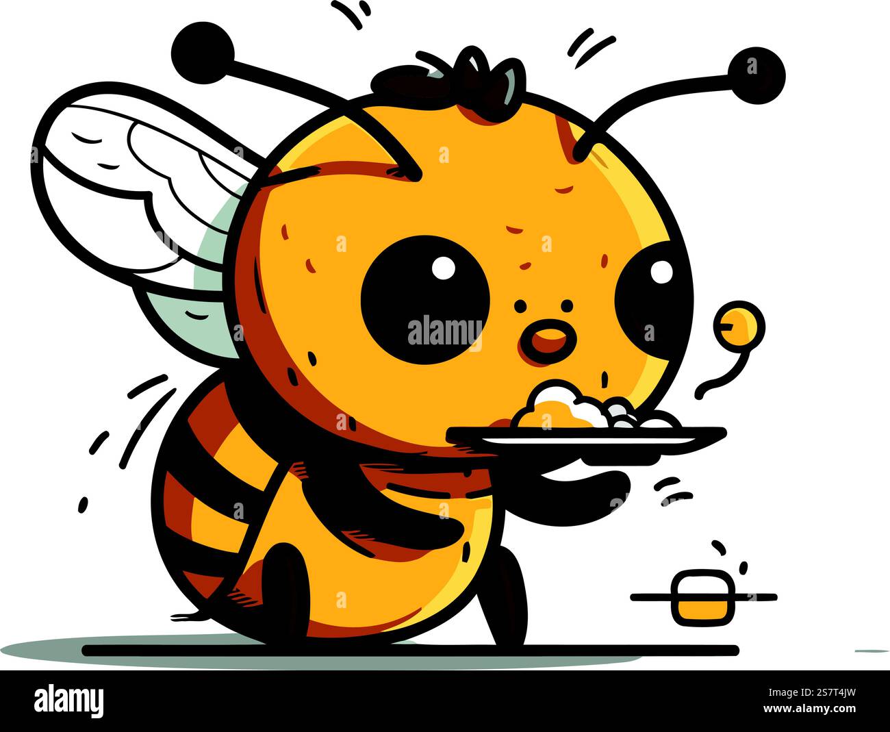 Cute cartoon bee holding a tray of food. Vector illustration Stock ...