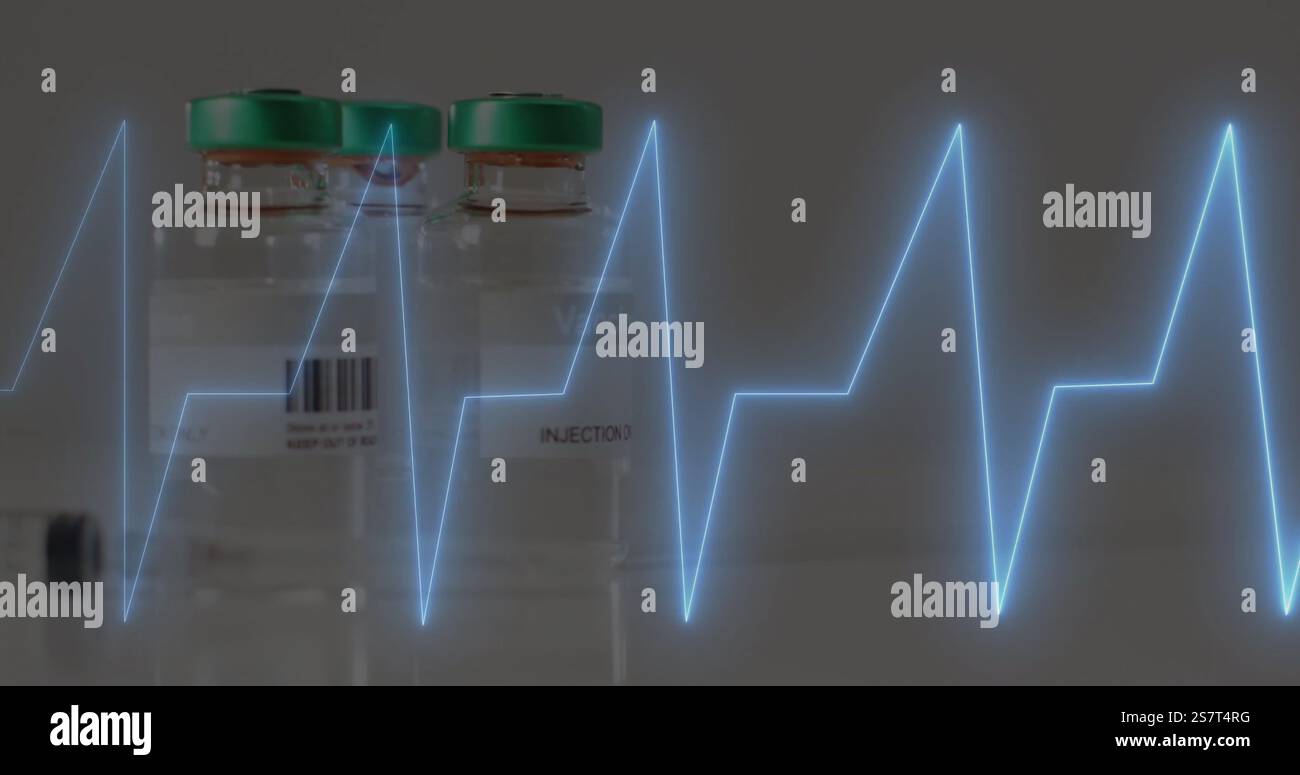 Image of cardiograph over vials on white background Stock Photo - Alamy