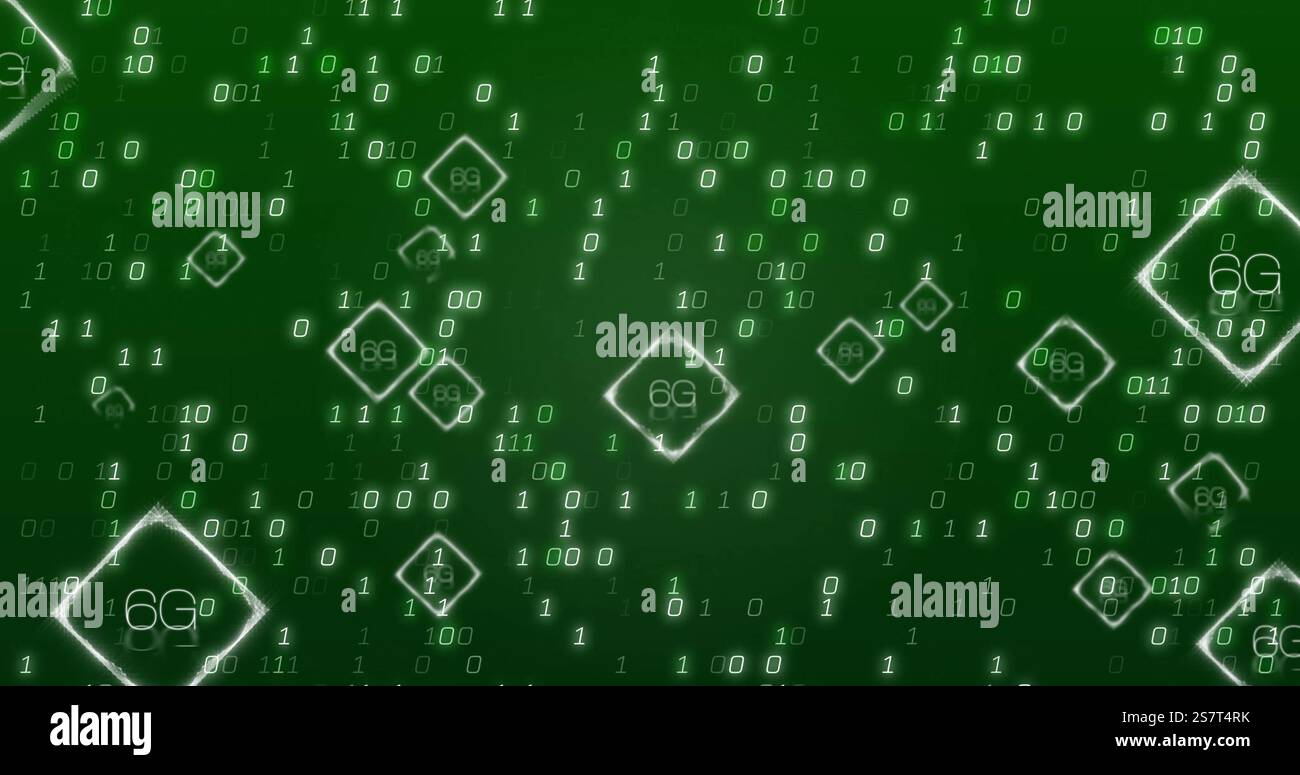 Image of digital data processing over 6g text and binary coding Stock Photo - Alamy