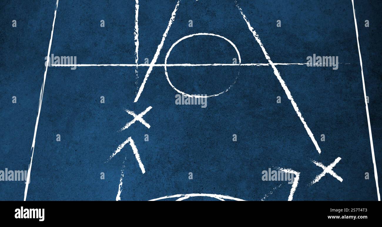 Chalkboard strategy image with arrows and lines over blue background ...