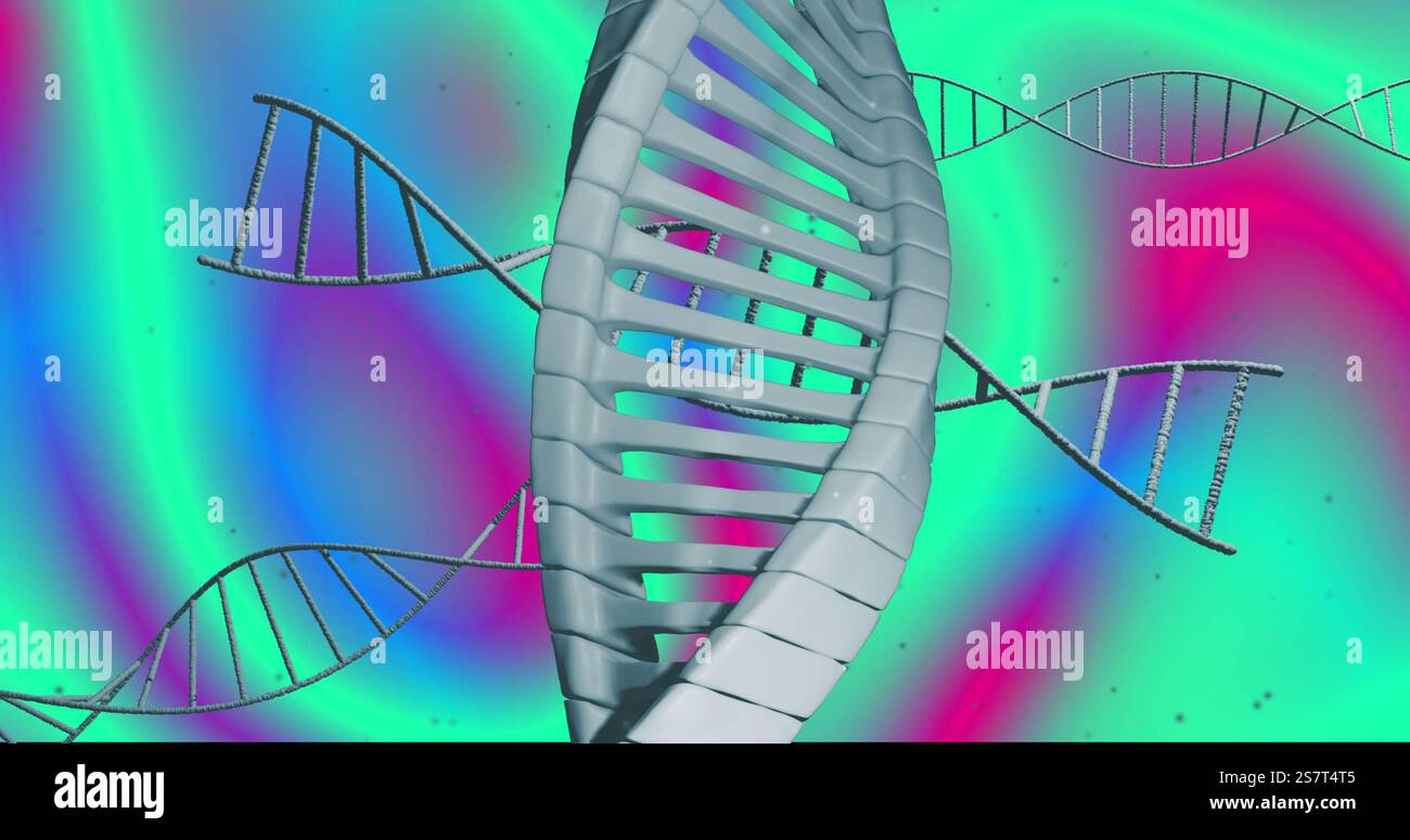 DNA strands and double helix structure image over colorful gradient ...