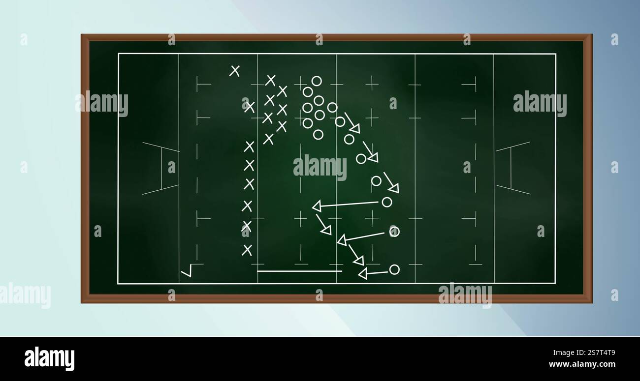 Football strategy image on chalkboard with player positions and ...