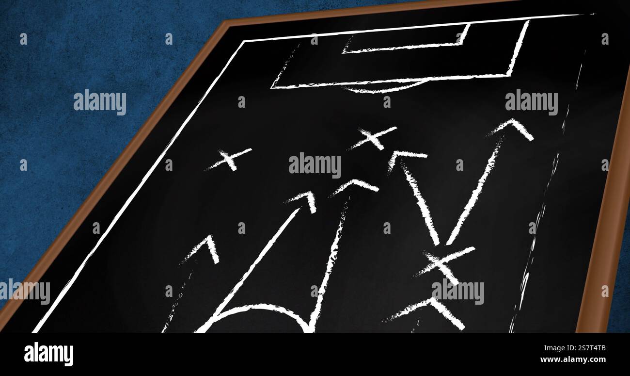 Chalkboard football strategy image with arrows and crosses over black ...