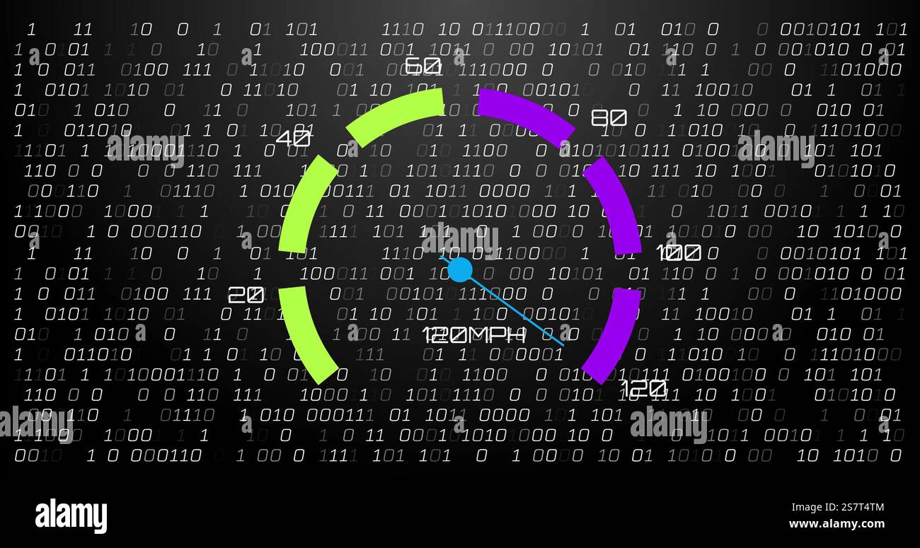 Image of digital data processing over speedometer and binary coding Stock Photo - Alamy