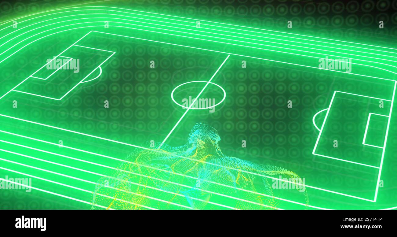 Soccer field with glowing lines and data processing image Stock Photo - Alamy