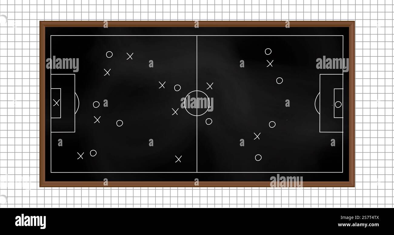 Soccer strategy image over chalkboard with player positions and ...