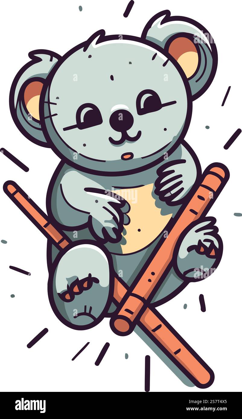Cute cartoon koala with baseball bat. Vector illustration isolated on ...