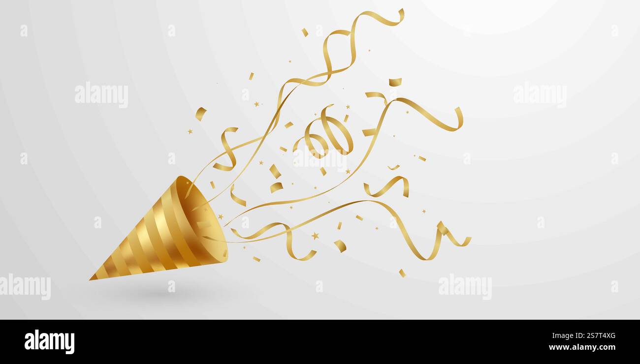 popper design background with beautiful ribbon and confetti vector ...