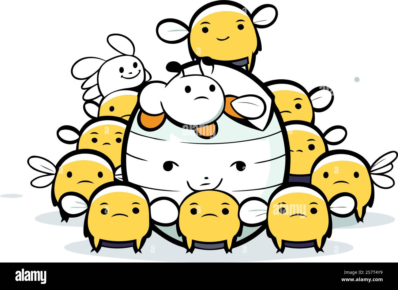 Cute little sheep and chickens. Vector hand drawn cartoon illustration ...