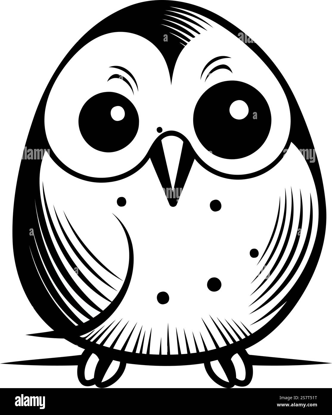 Cute owl. Black and white vector illustration isolated on white ...