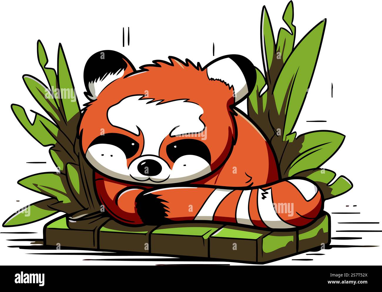 Cute red panda sleeping on the ground. Vector illustration Stock Vector ...