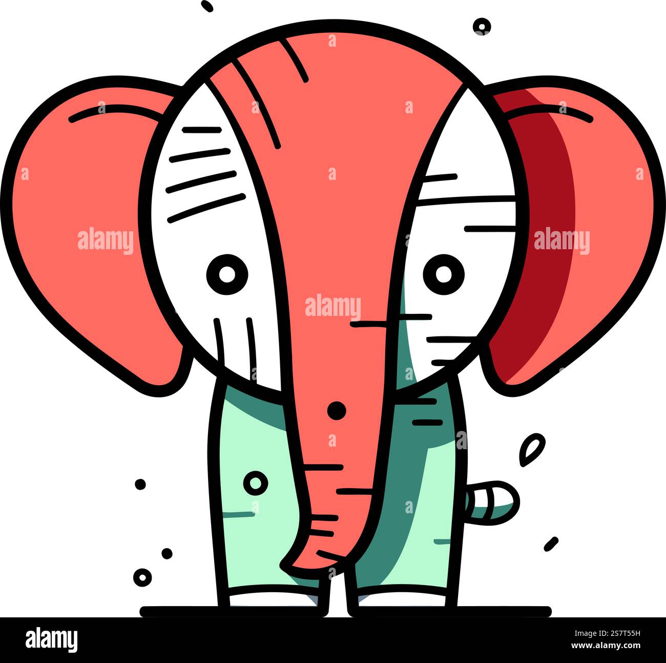 Vector illustration of cute cartoon elephant with big ears. Line art ...