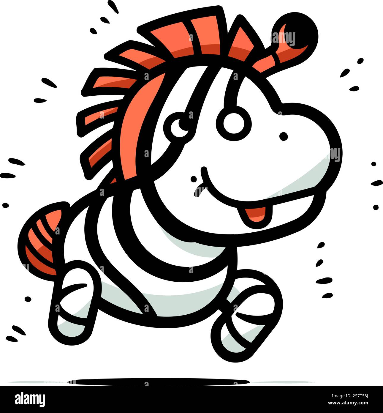 Vector illustration of cute cartoon zebra running. Isolated on white ...