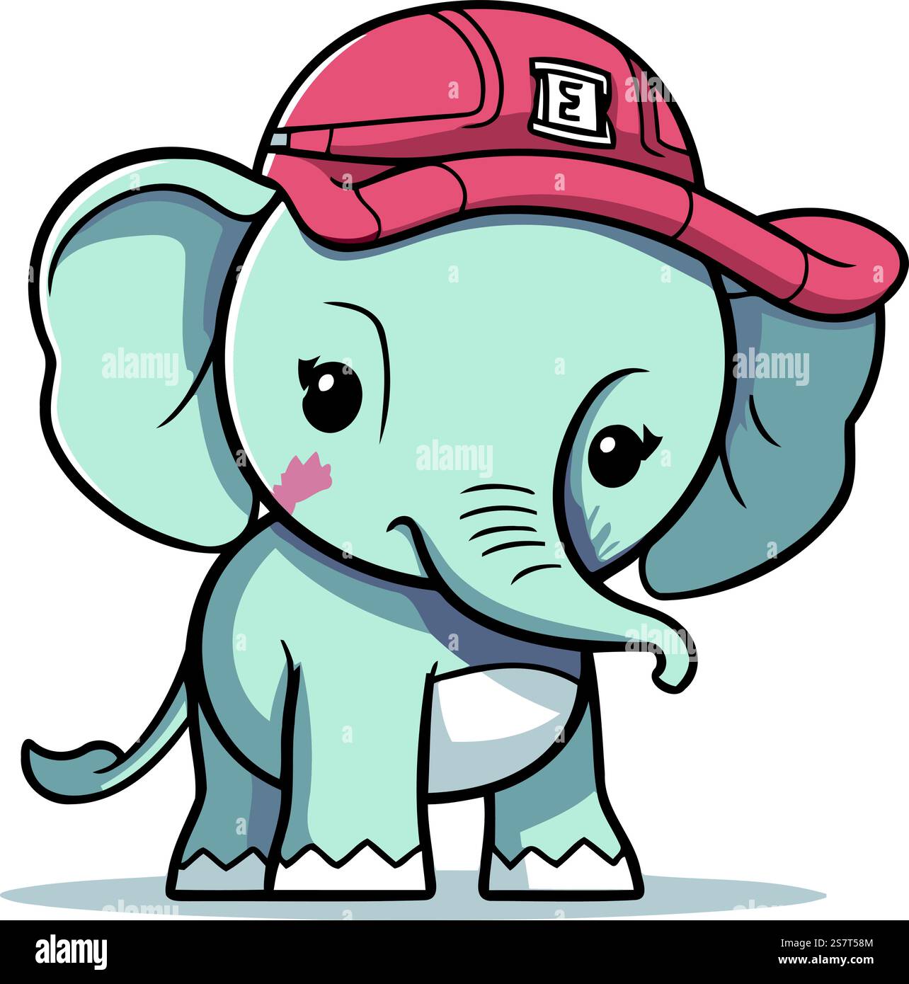 Cute elephant wearing a fireman helmet. Cartoon vector illustration ...