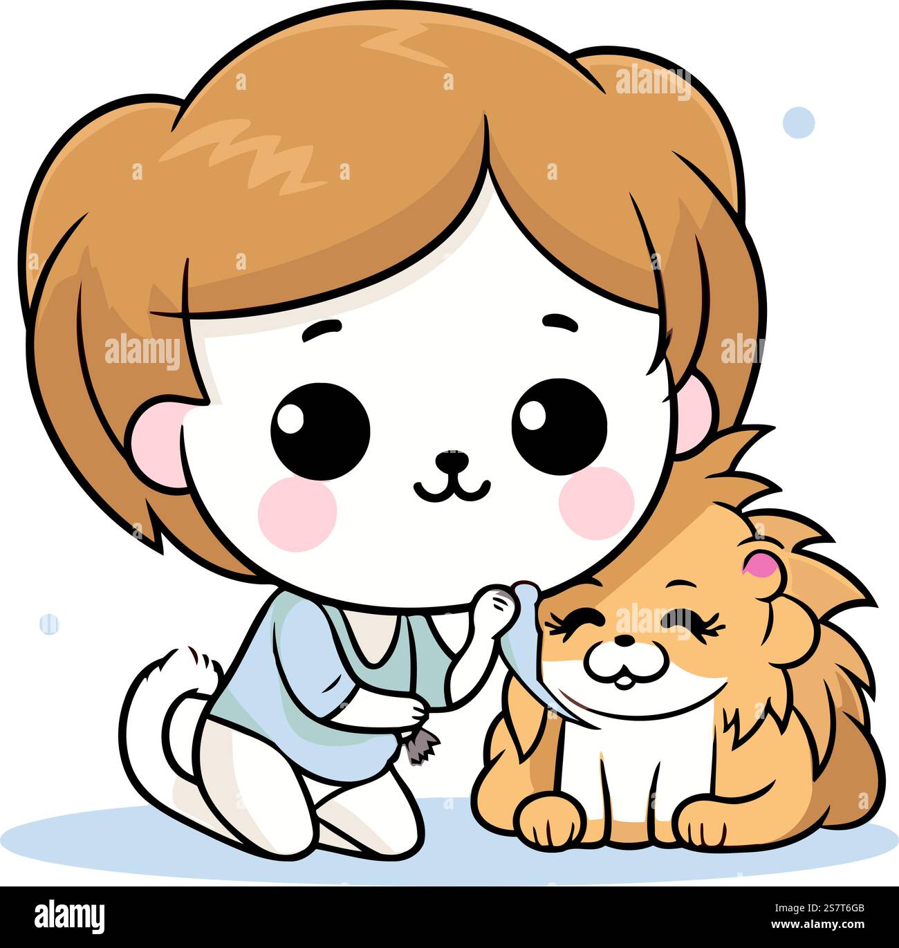 cute little girl with cat and dog cartoon vector illustration graphic ...