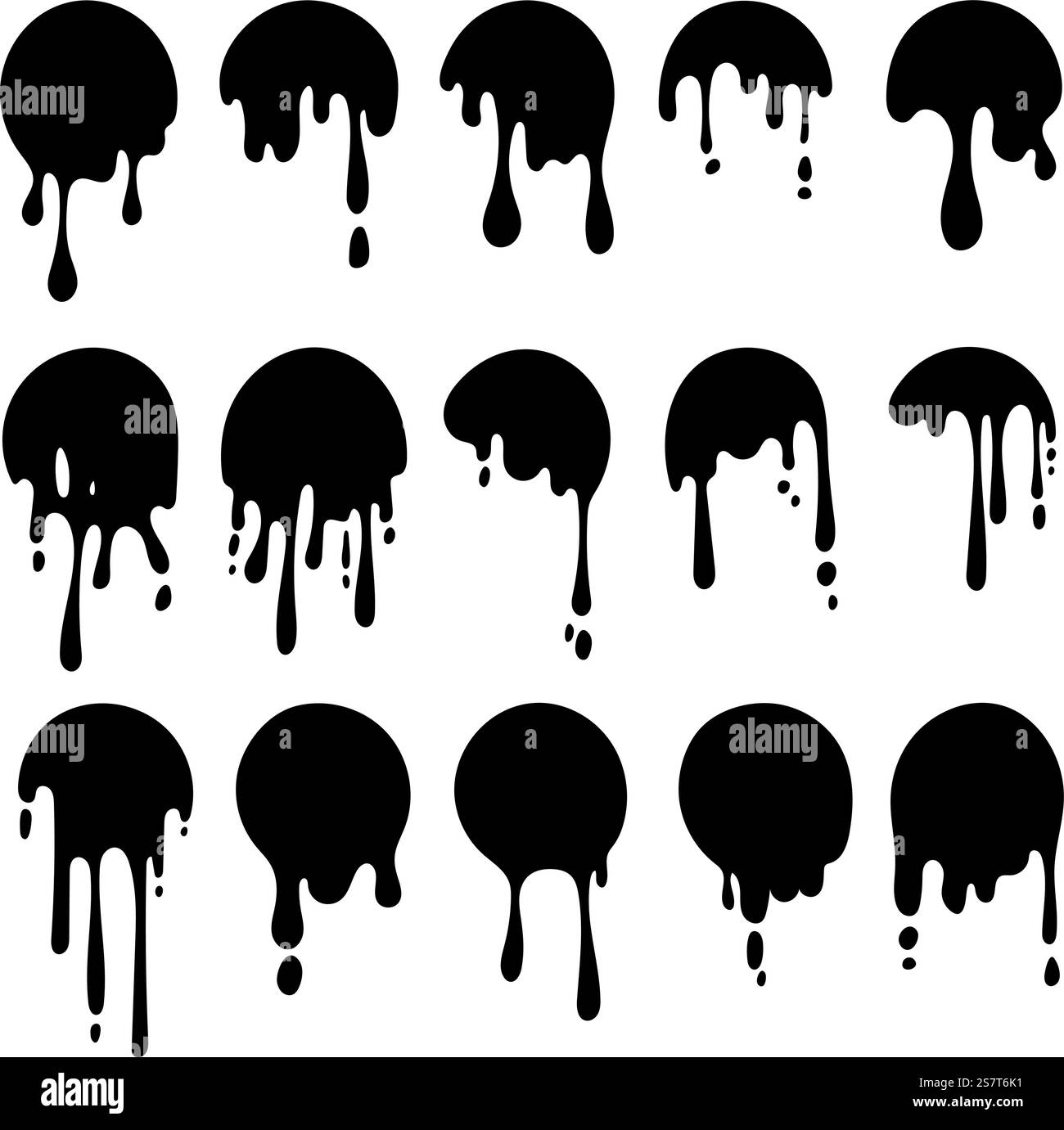 Black round dripping ink. Melt drip circle logo, oil messy stains ...