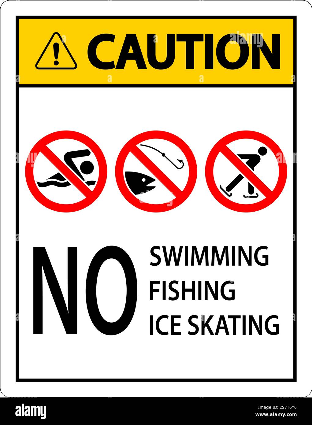 Prohibition Sign Caution - No Swimming, Fishing, Ice Skating Stock ...