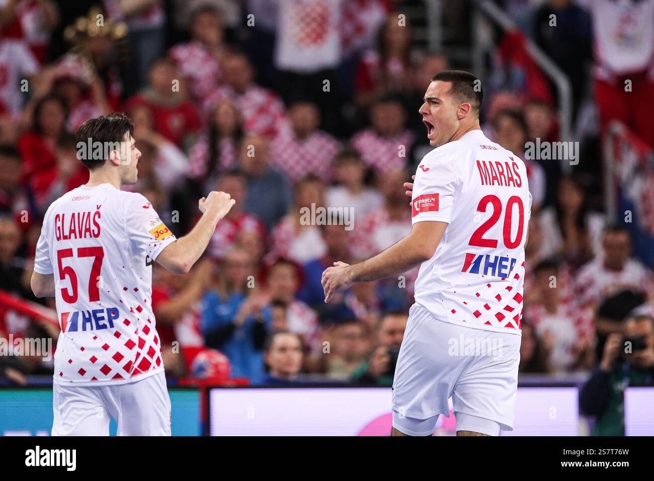 Zagreb, Zagreb. 19th Jan, 2025. Filip Glavas and Mateo Maras of Croatia reacts during the 2025 ...