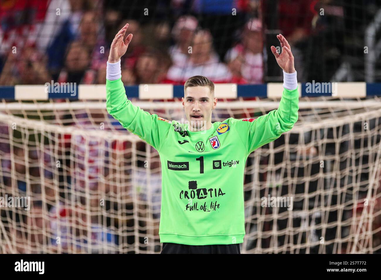 Zagreb, Zagreb. 19th Jan, 2025. Dominik Kuzmanovic of Croatia reacts during the 2025 IHF Men's ...