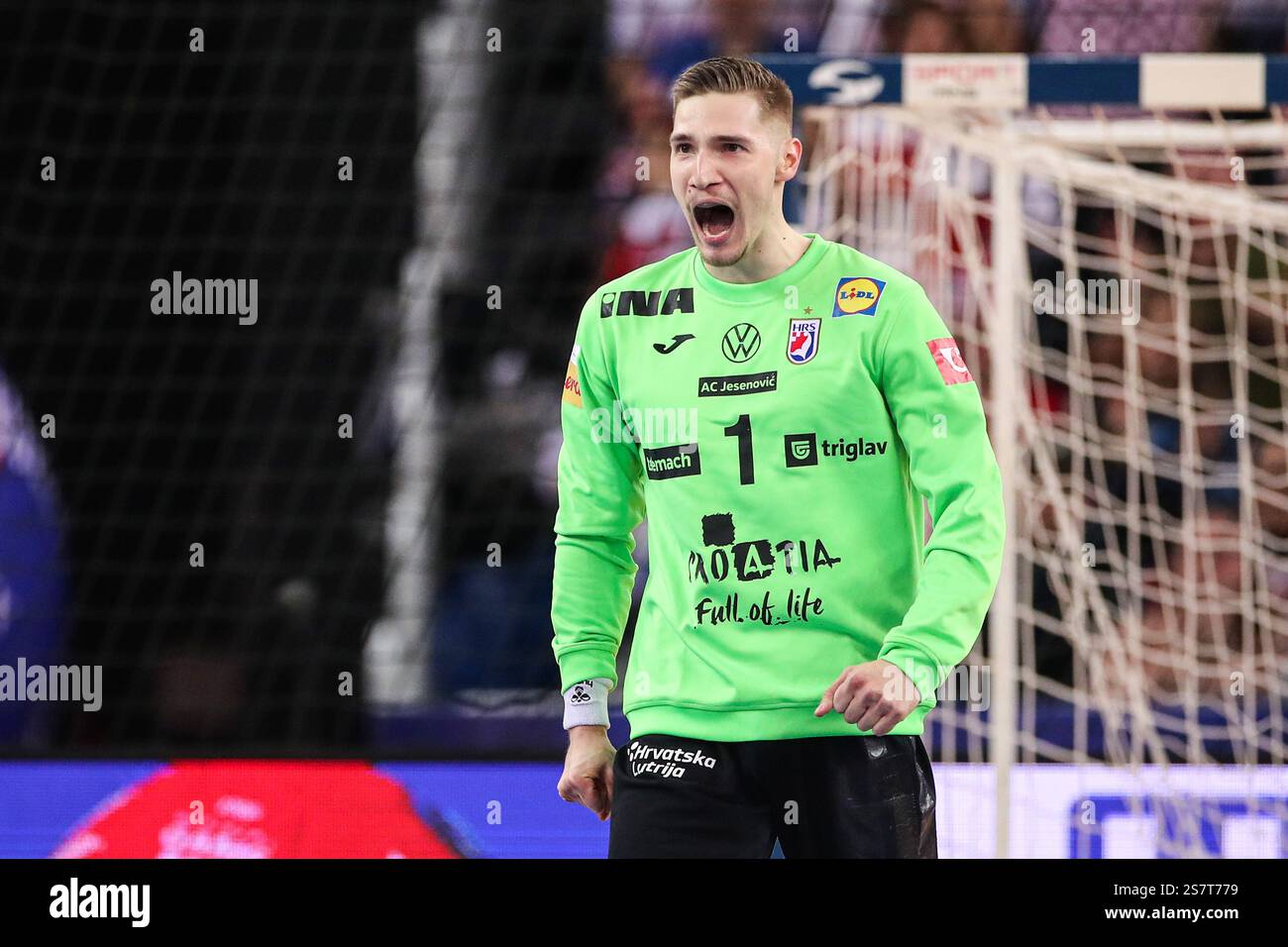 Zagreb, Zagreb. 19th Jan, 2025. Dominik Kuzmanovic of Croatia reacts during the 2025 IHF Men's ...