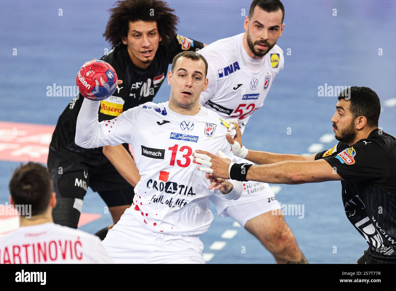 Zagreb, Zagreb. 19th Jan, 2025. Ivano Pavlovic of Croatia pass the ball during the 2025 IHF Men ...