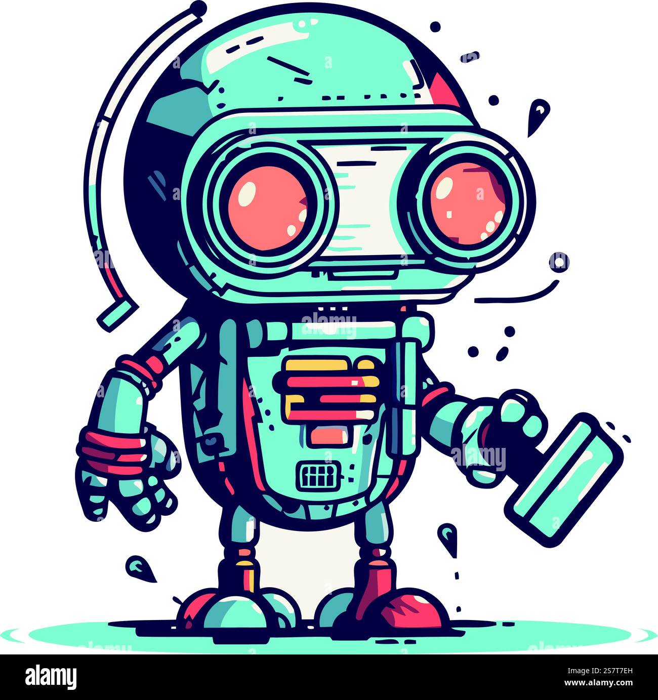 Cartoon robot vector illustration. Cute hand drawn robot. Vector ...