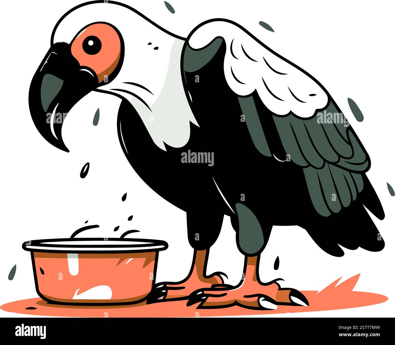 Illustration of a vulture eating food from a bowl. Vector illustration ...