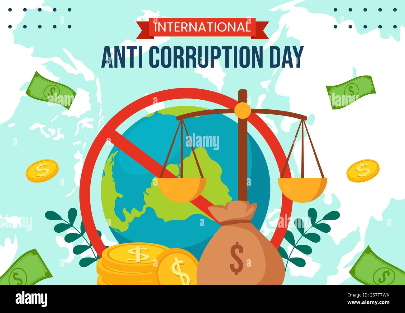 Anti Corruption Day Social Media Background Flat Cartoon Hand Drawn ...