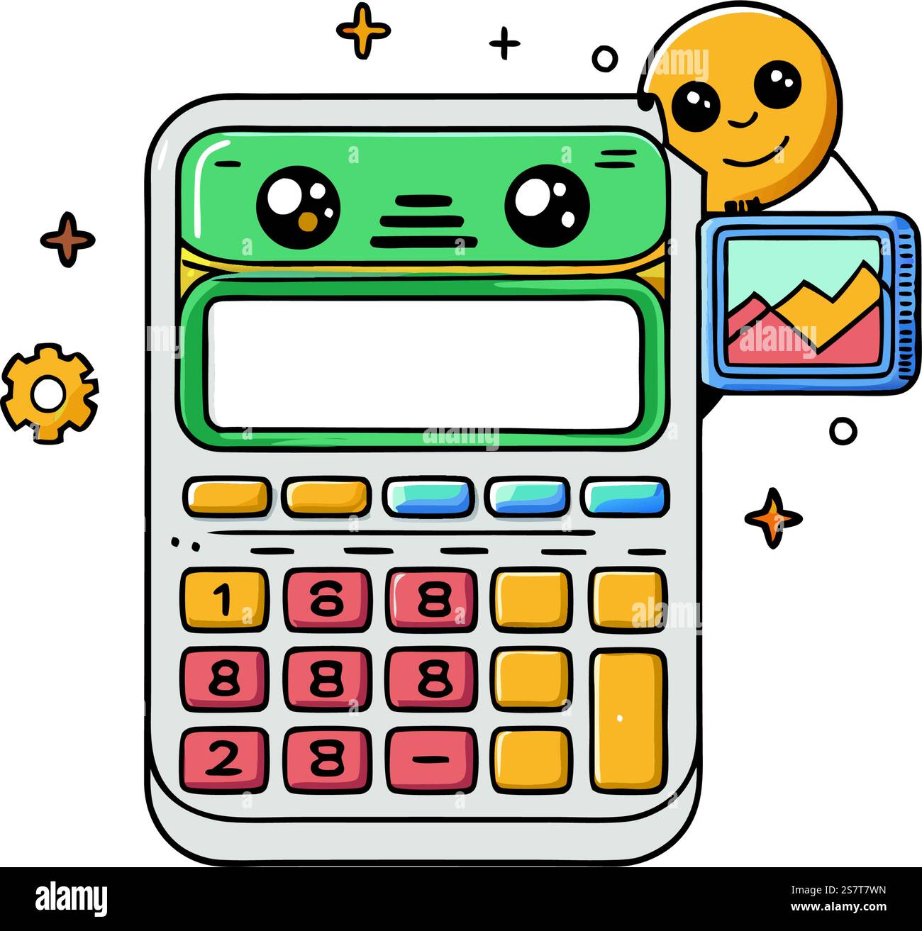 Illustration of a calculator with AI inspired features, colorful ...