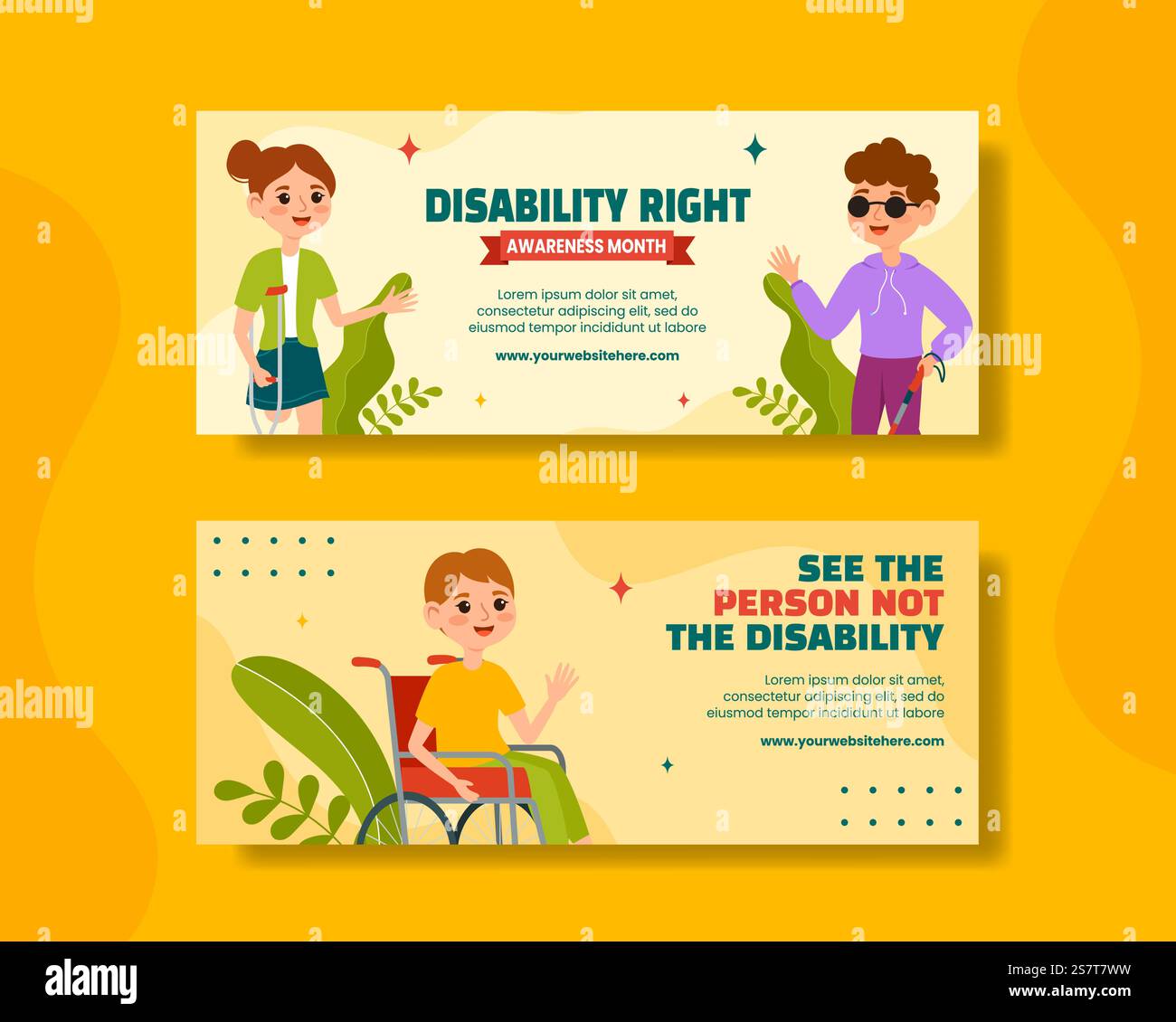 Disability Rights Awareness Month Horizontal Banner Flat Cartoon ...