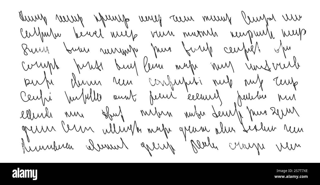Handwritten scribble ink letter. Freehand text note. Unreadable doodle ...
