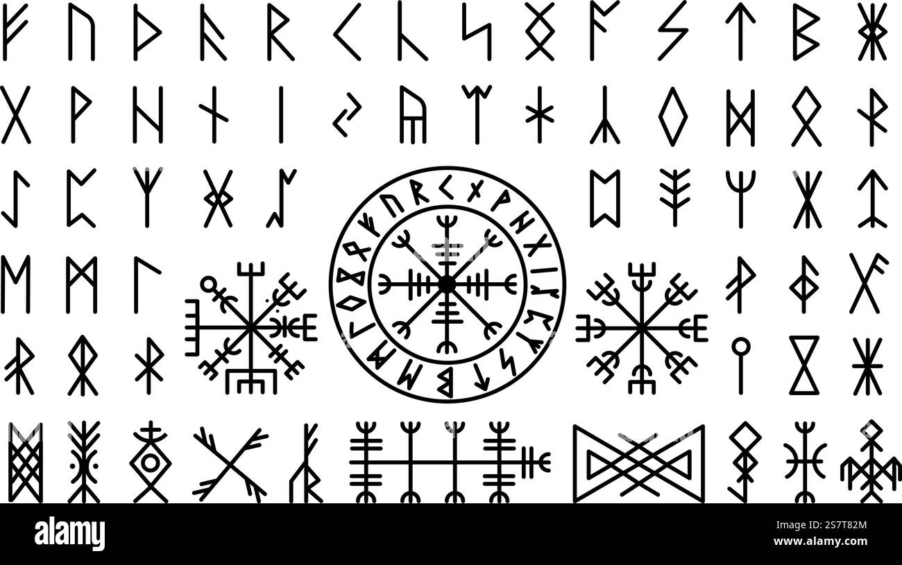 Futhark viking norse. Icelandic mystery collection protection symbol and runes. Magic nordic ...
