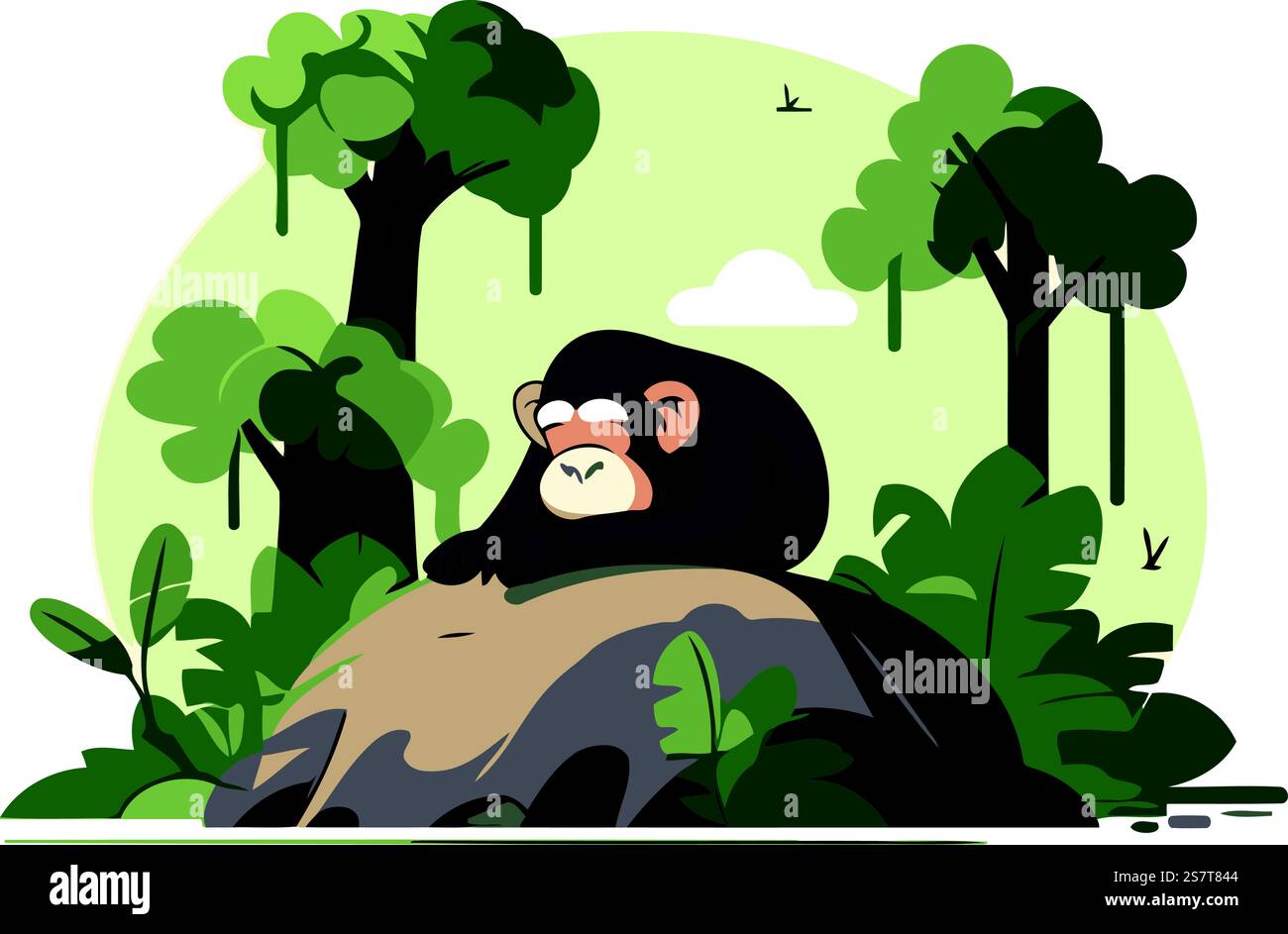 Monkey sitting on a rock in the jungle. Vector illustration Stock ...