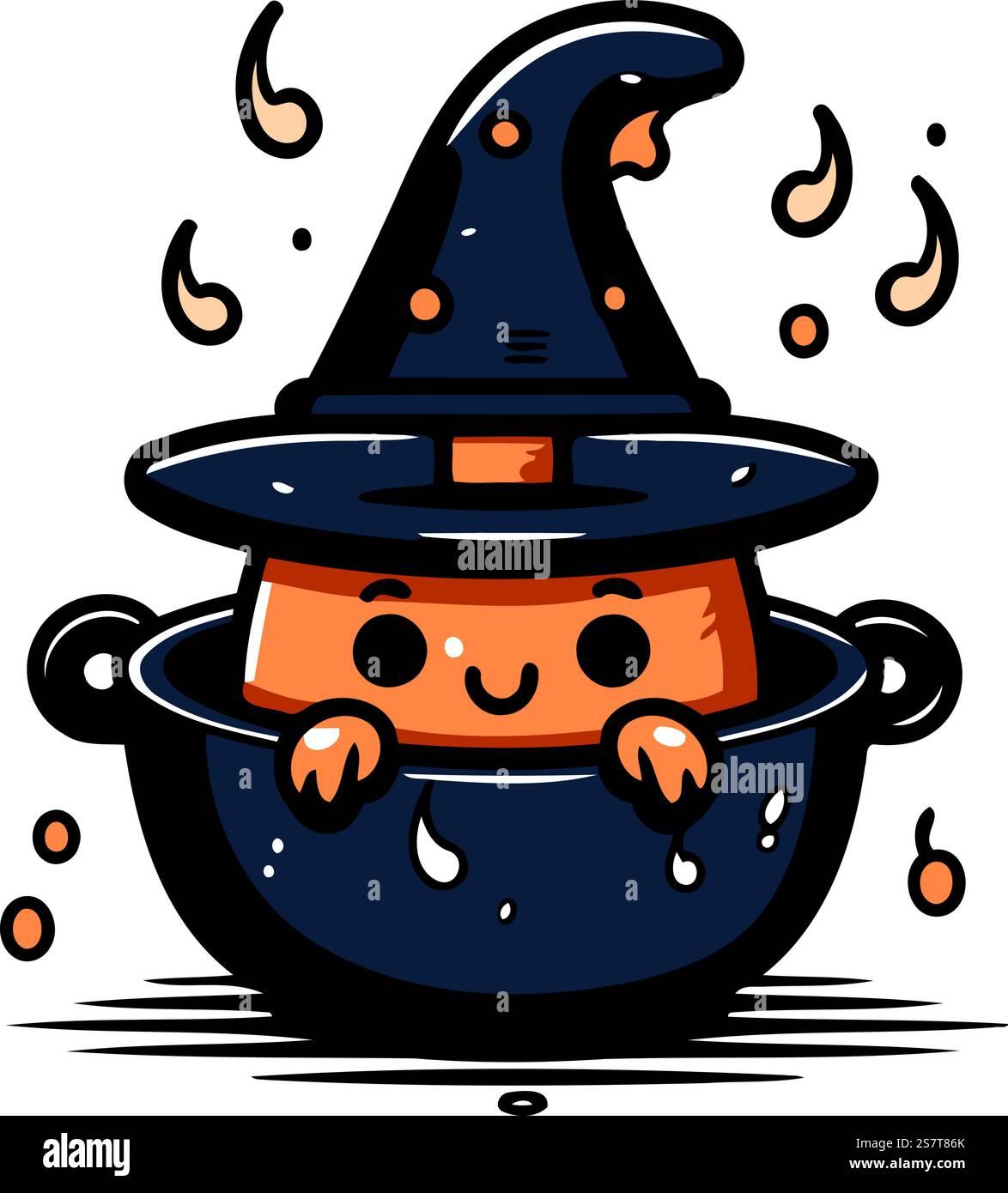 Cute Halloween witch cauldron with smiling face. Vector illustration ...