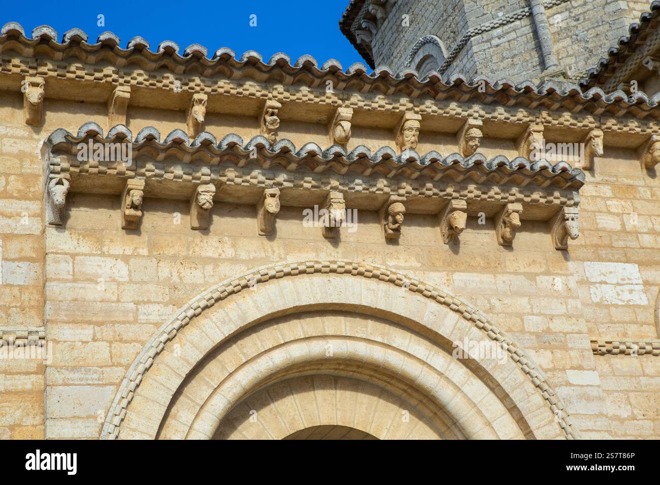 Detail of the corbels of the Romanesque church of San Martín de Tours ...