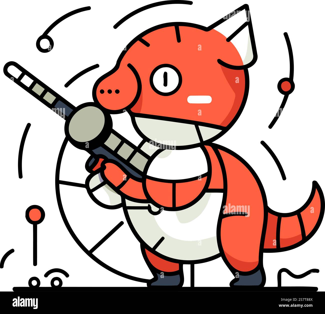 Cute cartoon fox playing guitar. Vector illustration in thin line style ...