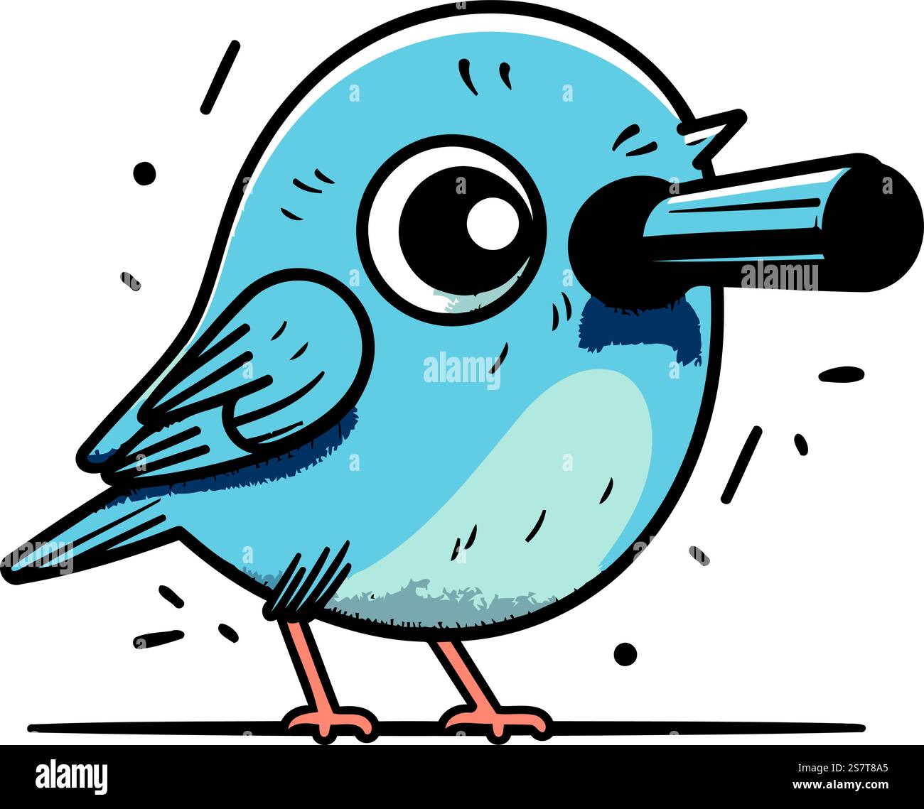 Funny cartoon blue bird. Vector illustration isolated on white ...