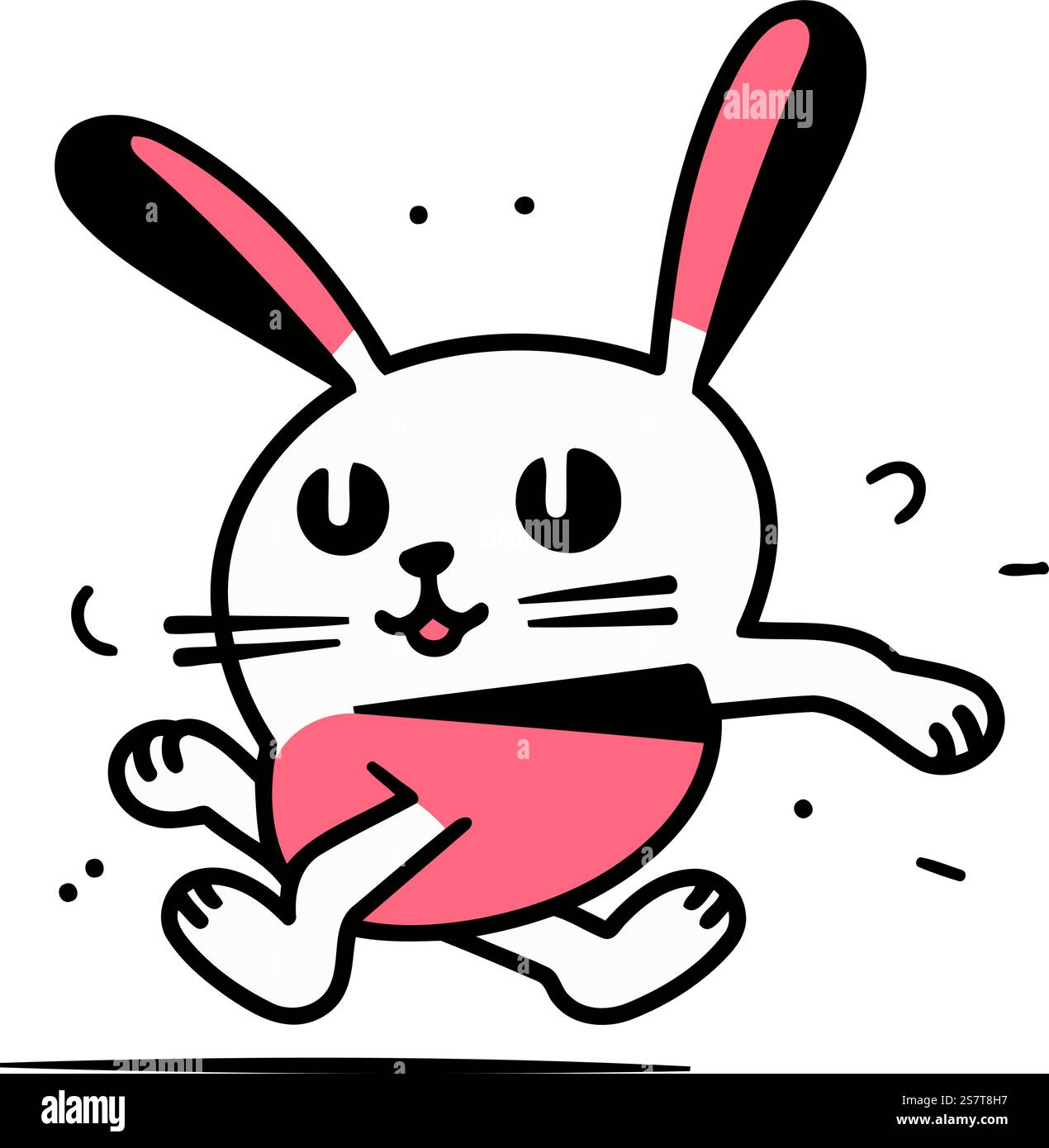 Cute cartoon rabbit running. Vector illustration in thin line style ...