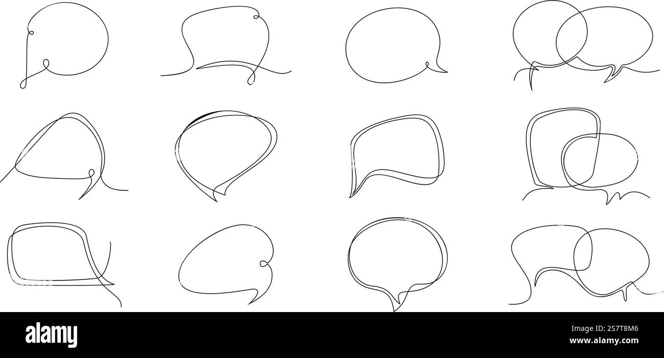 One line drawing speech bubbles, text bubble. Line argument, feedback or communication frames ...