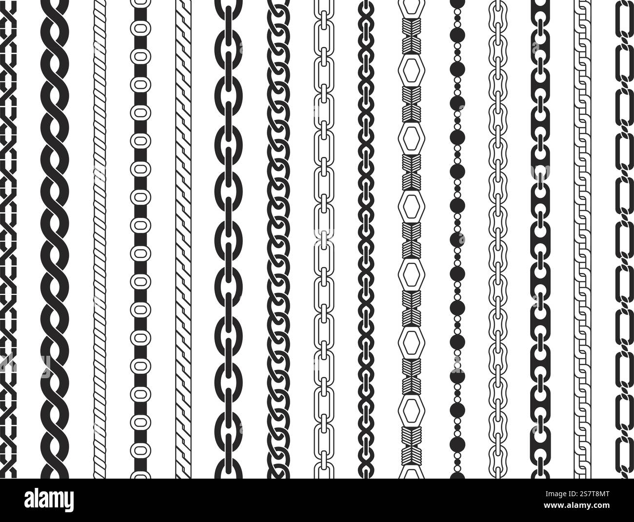 Chain brushes seamless pattern. Chains thread, jewelry black silhouette ...