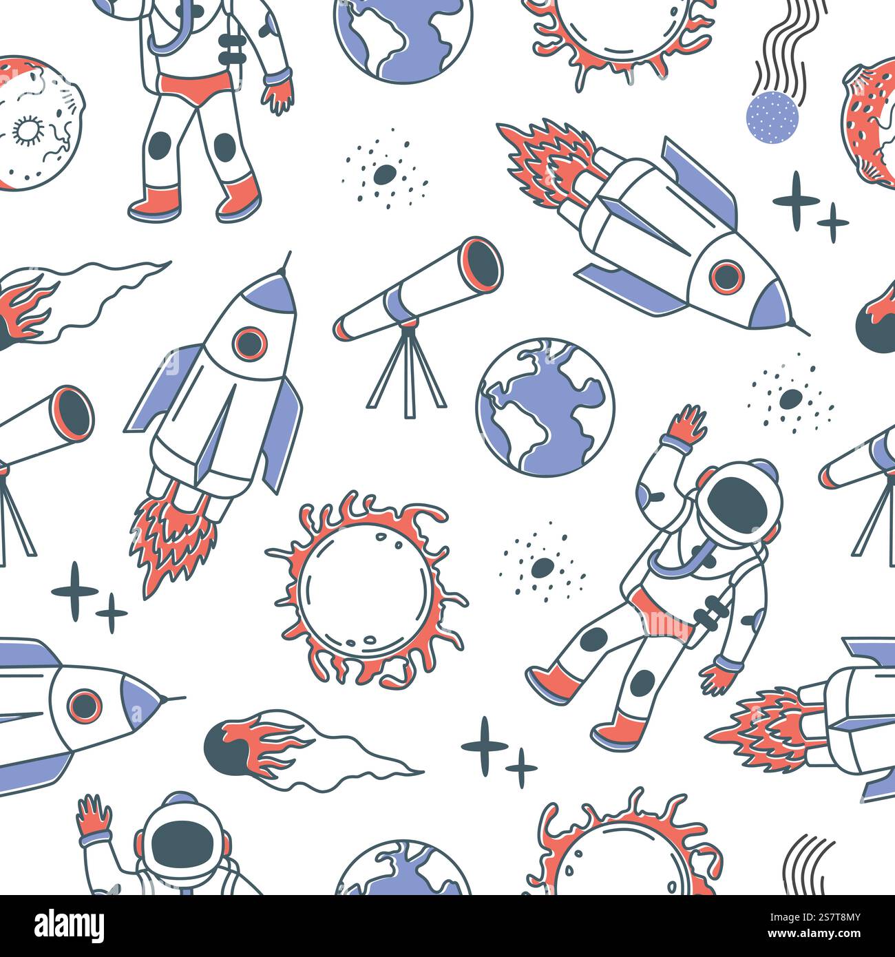 Doodle space seamless pattern. Decorative universe children fabric ...