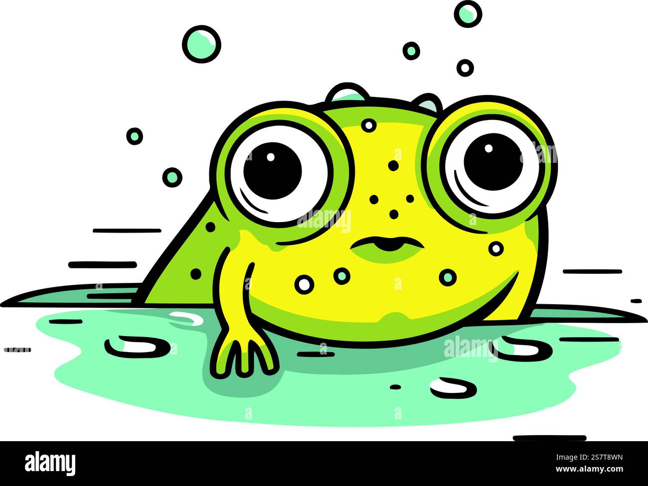 Frog in water. Cute cartoon character. Vector illustration Stock Vector ...