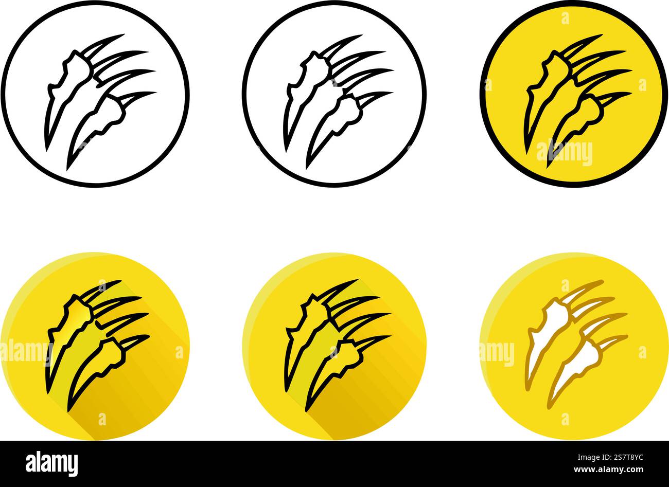 Graphic claw scratches and paw prints, minimalist line art icon set in ...