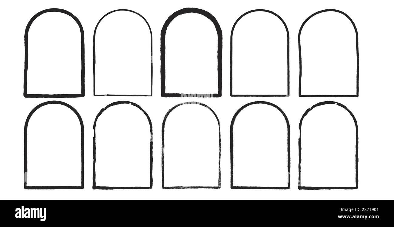 Grunge arch frames set. Door shapes modern black Vector hand drawn ...