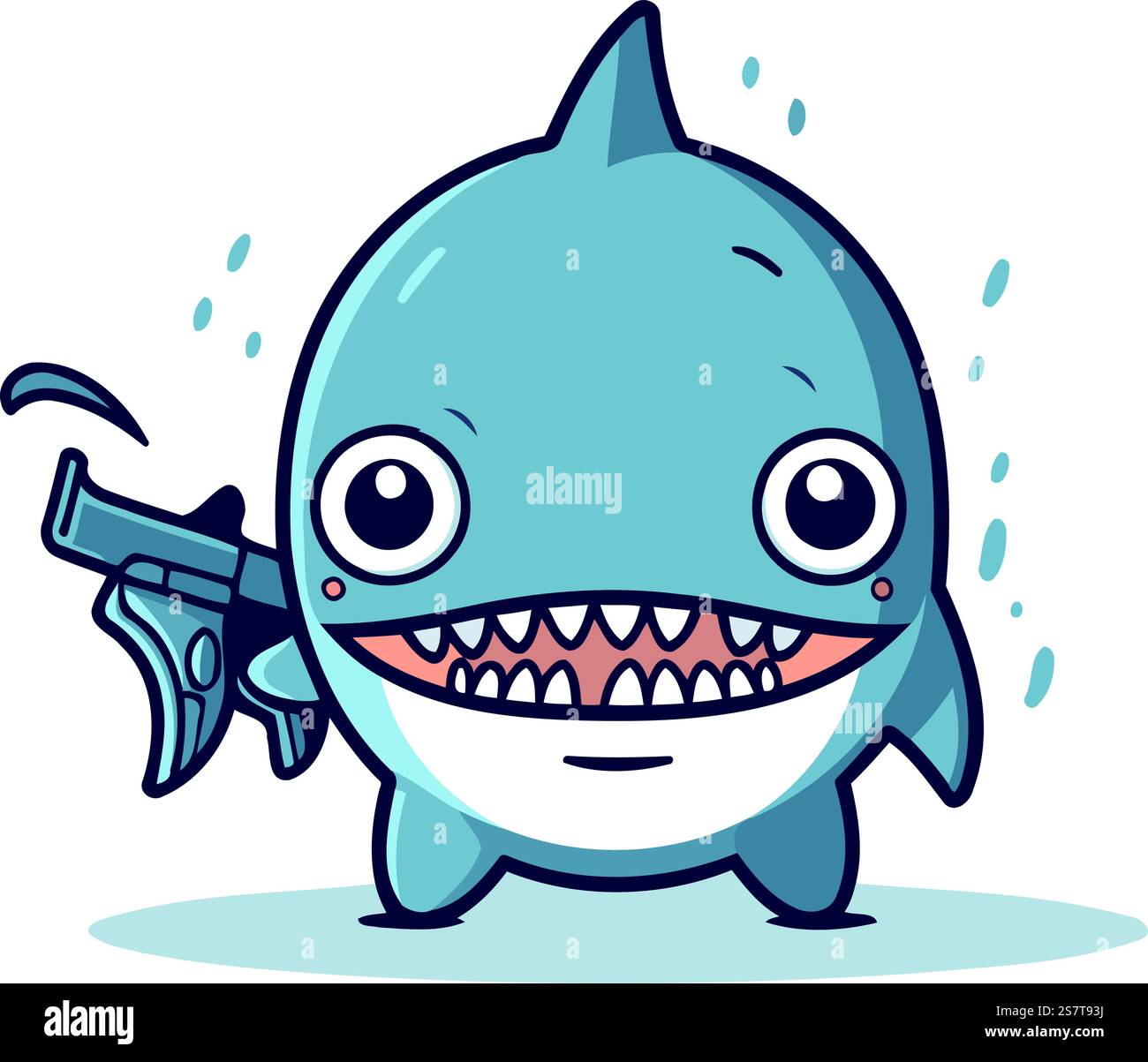 Shark with a gun. Vector illustration. Cute cartoon character Stock ...