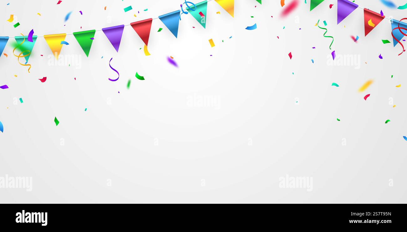 colorful confetti background with party flags celebration party design ...