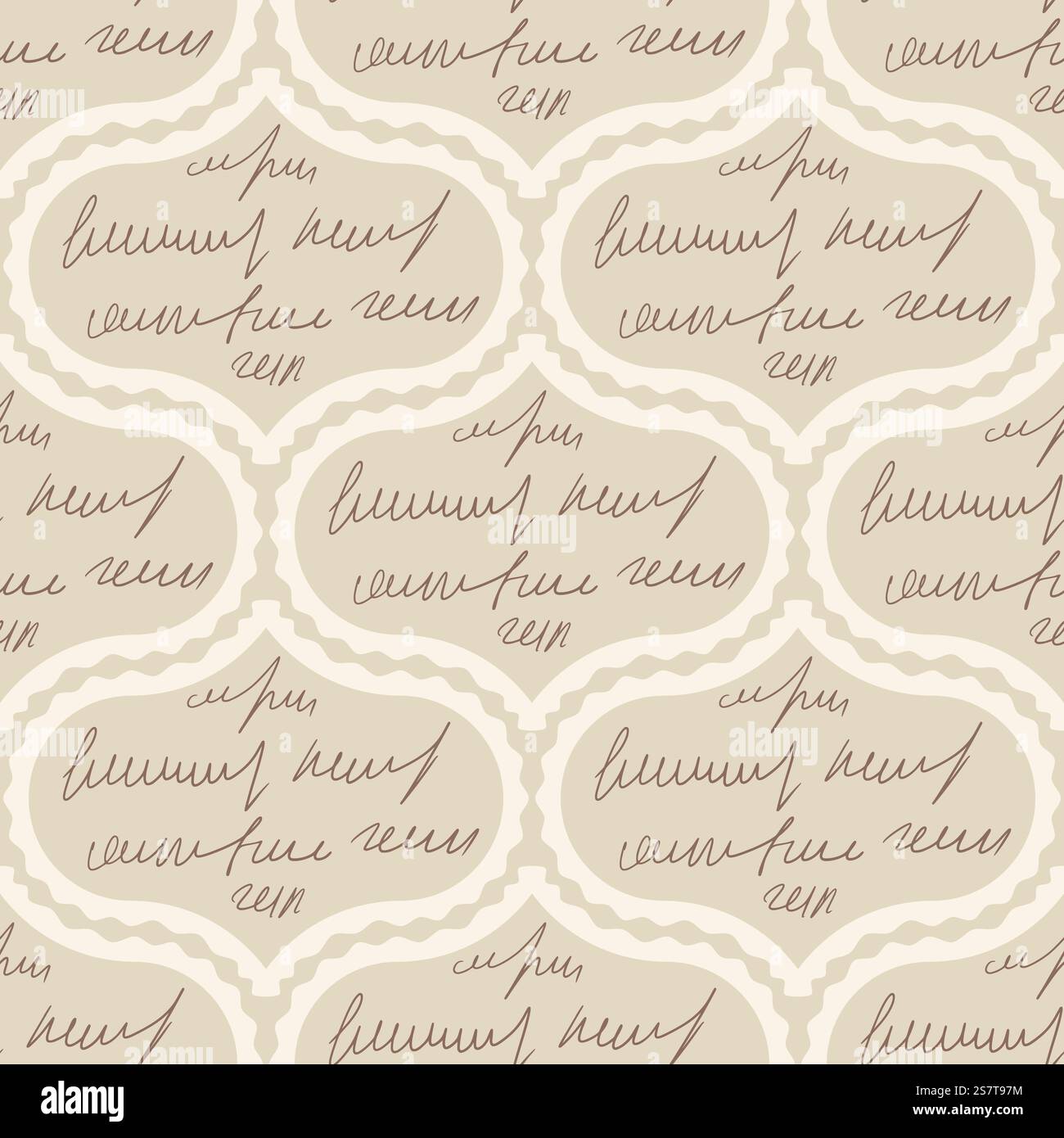 Scribble Handwritten Script Text Ogee Seamless Pattern Unreadable