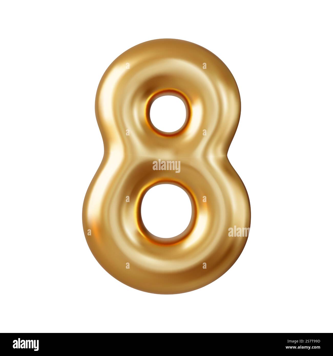 3d Number 8. eight Number sign gold color Isolated on white background ...