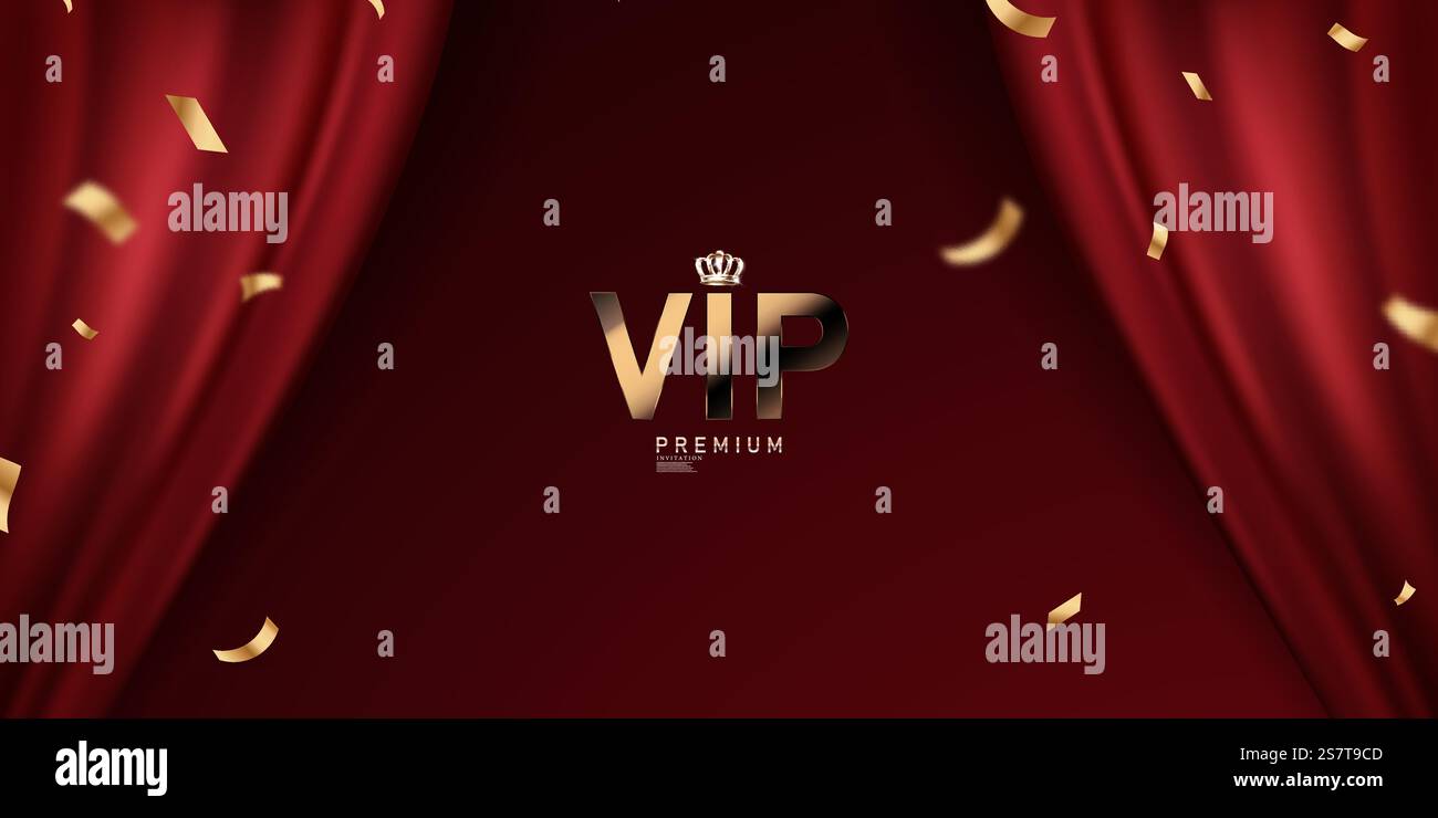 vip background design on red luxury curtains vector illustration Stock ...