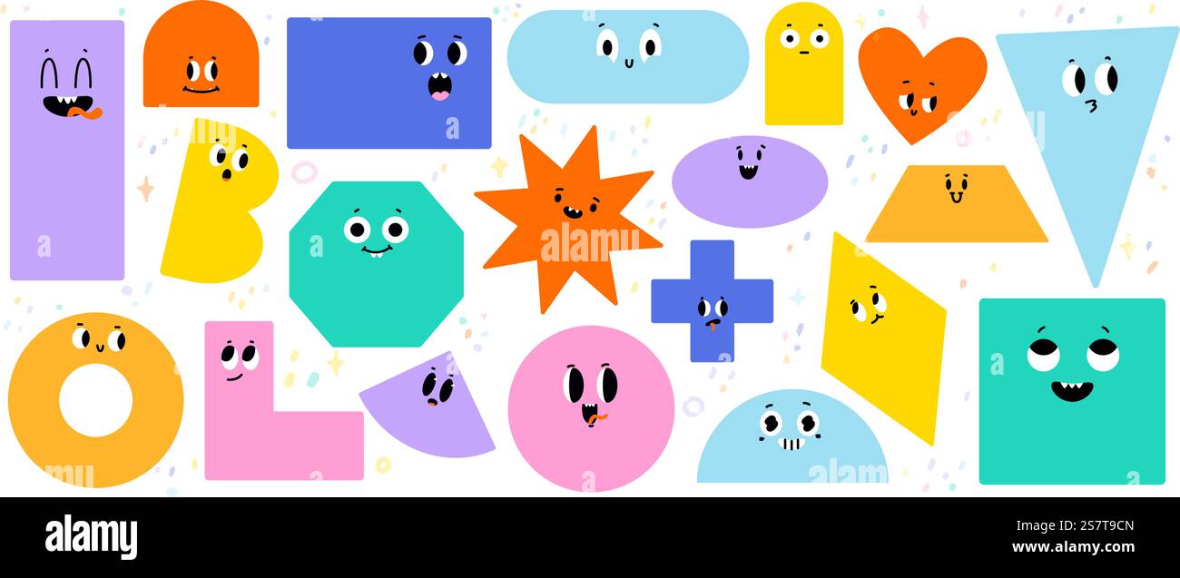 Geometric characters funny faces and eyes modern figure symbol designs ...